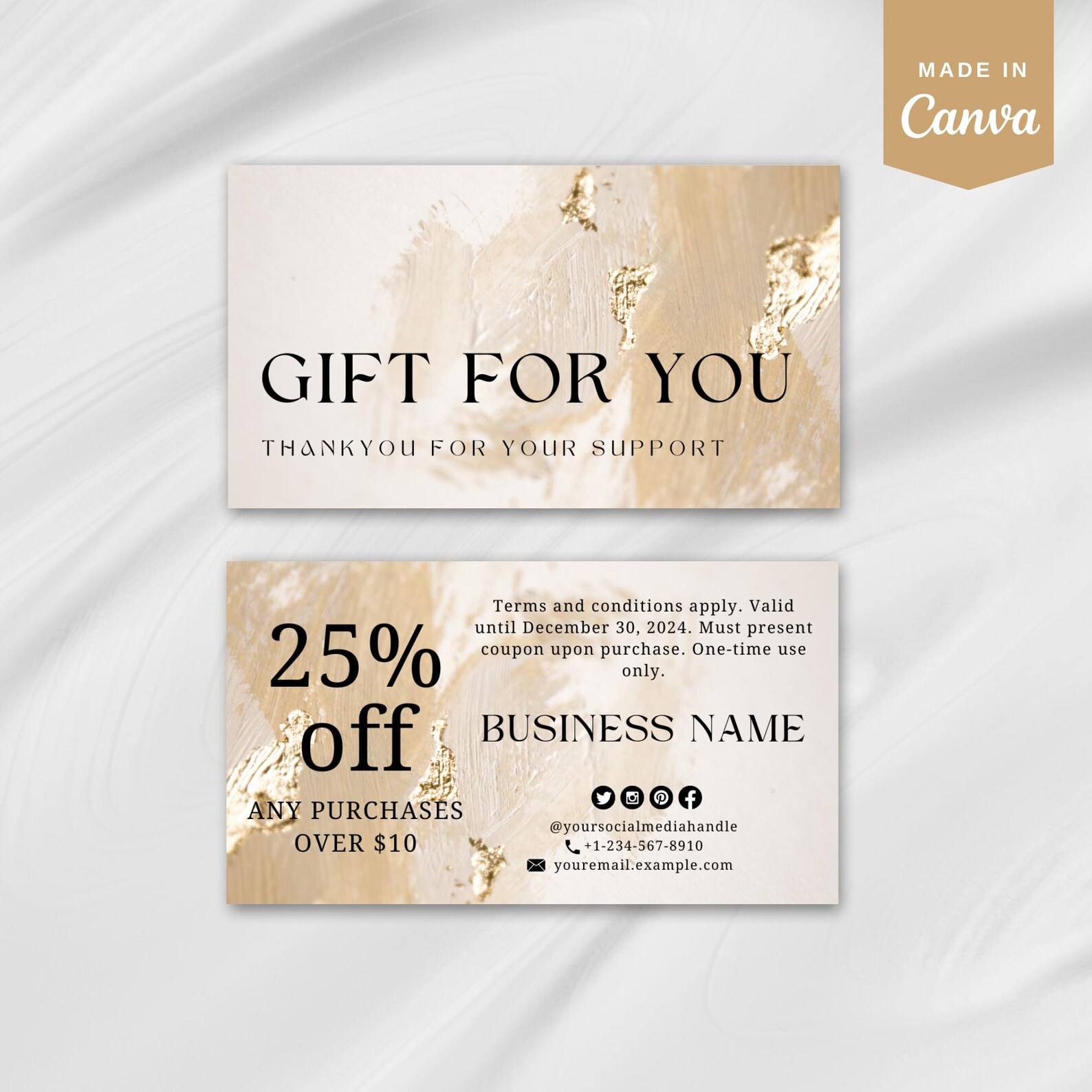 Elegant Gold Coupon Card Template Editable Coupon Card Canva Template ...
