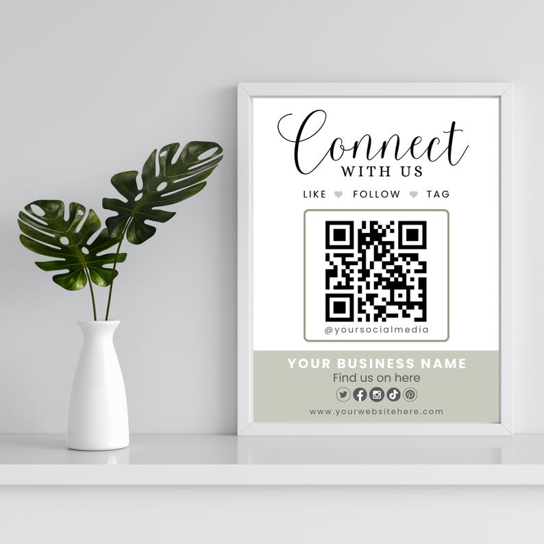 Social Media Sign for Small Business QR Code Sign Connect With Us Sign ...