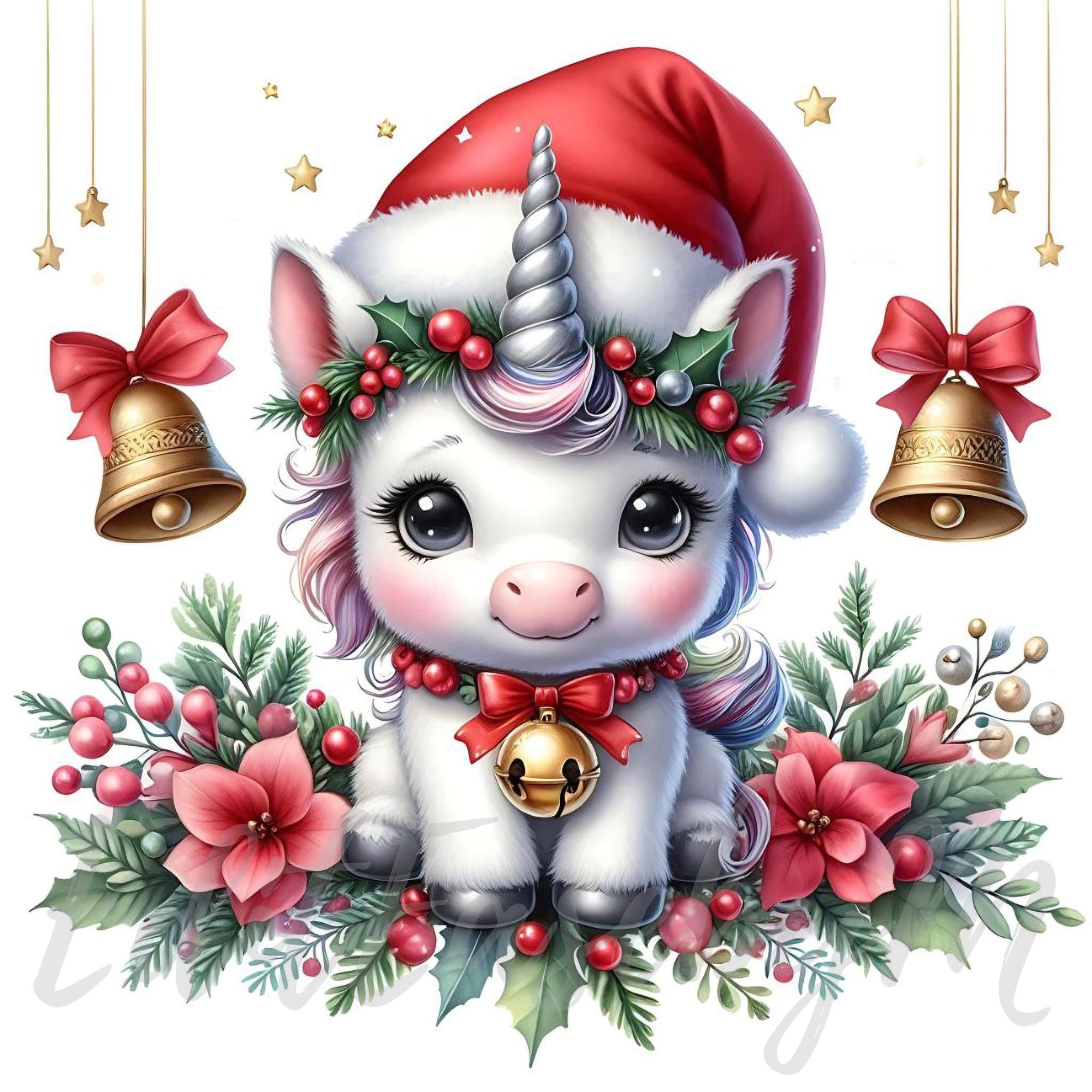 Christmas Unicorn Clipart | 10 High-quality 300 DPI Jpegs Commercial ...