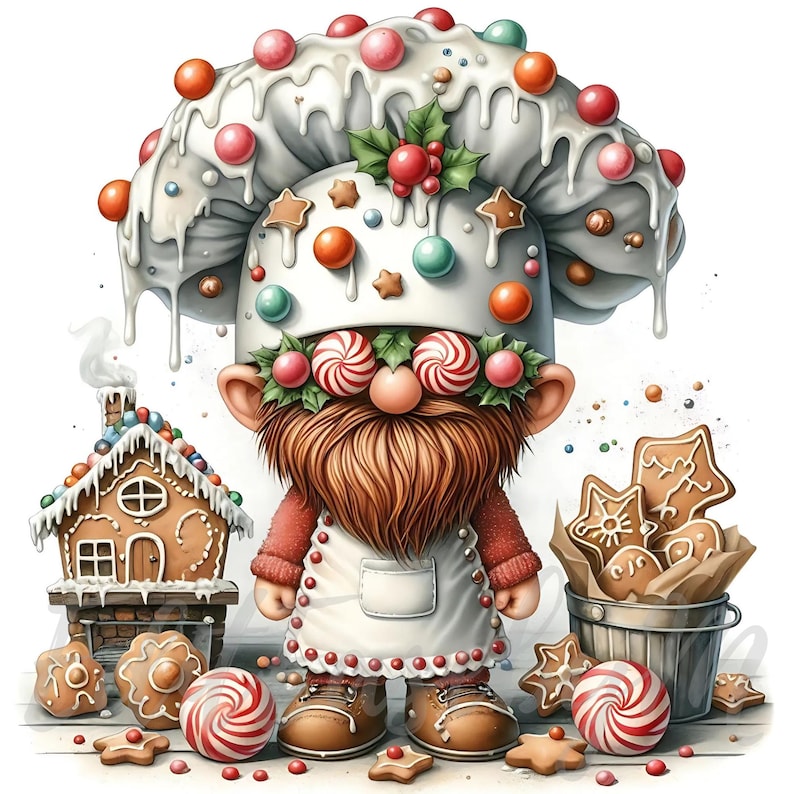 Gingerbread Baker Gnome Clipart | 10 High-quality 300 DPI JPG ...