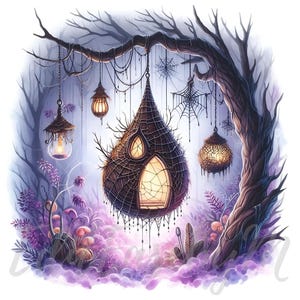 Spider Web Fairy House Clipart | 10 High-quality 300 DPI Jpgs ...