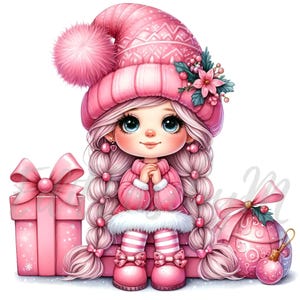Pink Christmas Gnome Clipart | 10 High-quality 300 DPI Jpegs Commercial ...