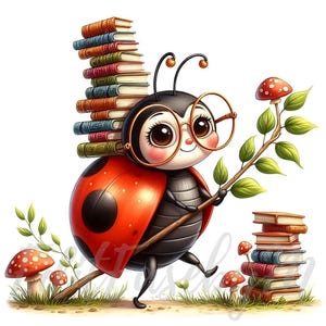 Ladybug Librarian Clipart | 10 High-quality 300 DPI Jpegs Commercial ...