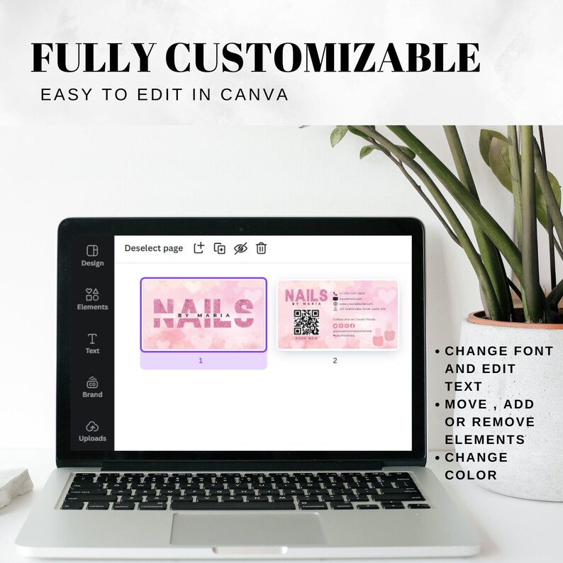 Editable QR Code Business Card Template Pink Nail Tech Nail Artist ...