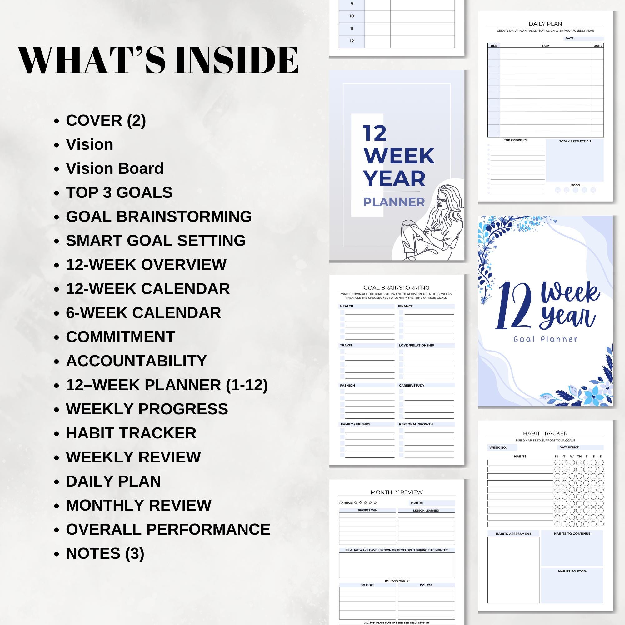12 Week Year Planner Template | Planner Canva Template SMART Goal ...