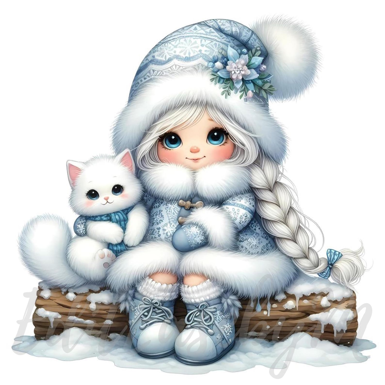 Frosty Cat Friend Gnome Clipart | 10 High-quality 300 DPI Jpegs ...