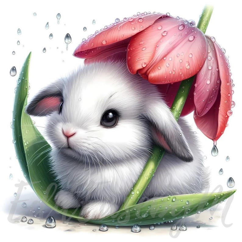 Tulip Bunny Clipart | 10 High-quality 300 DPI Jpegs Commercial Use ...