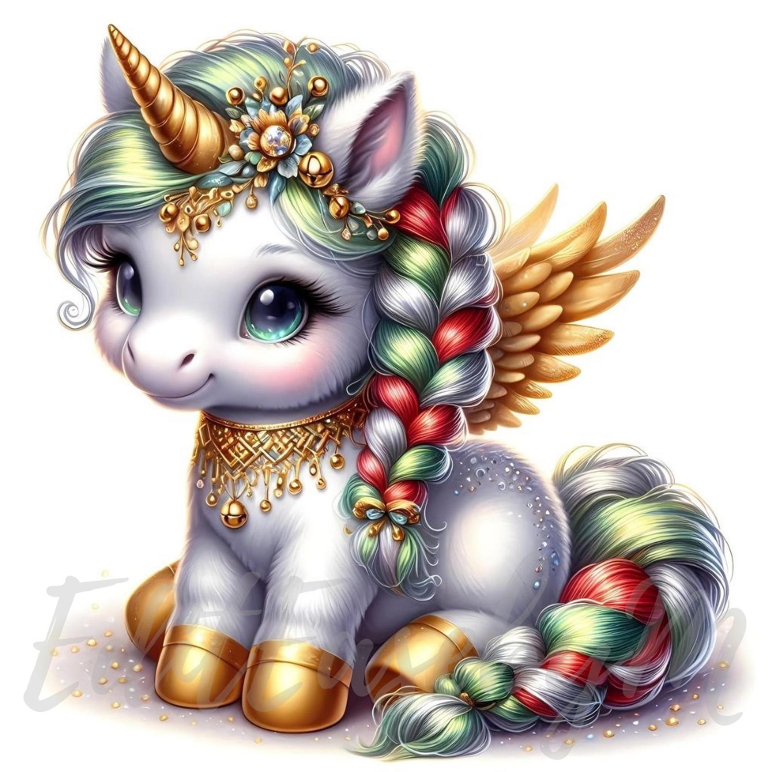 Jingle Bell Unicorn Clipart | 10 High-quality 300 DPI Jpegs Commercial ...