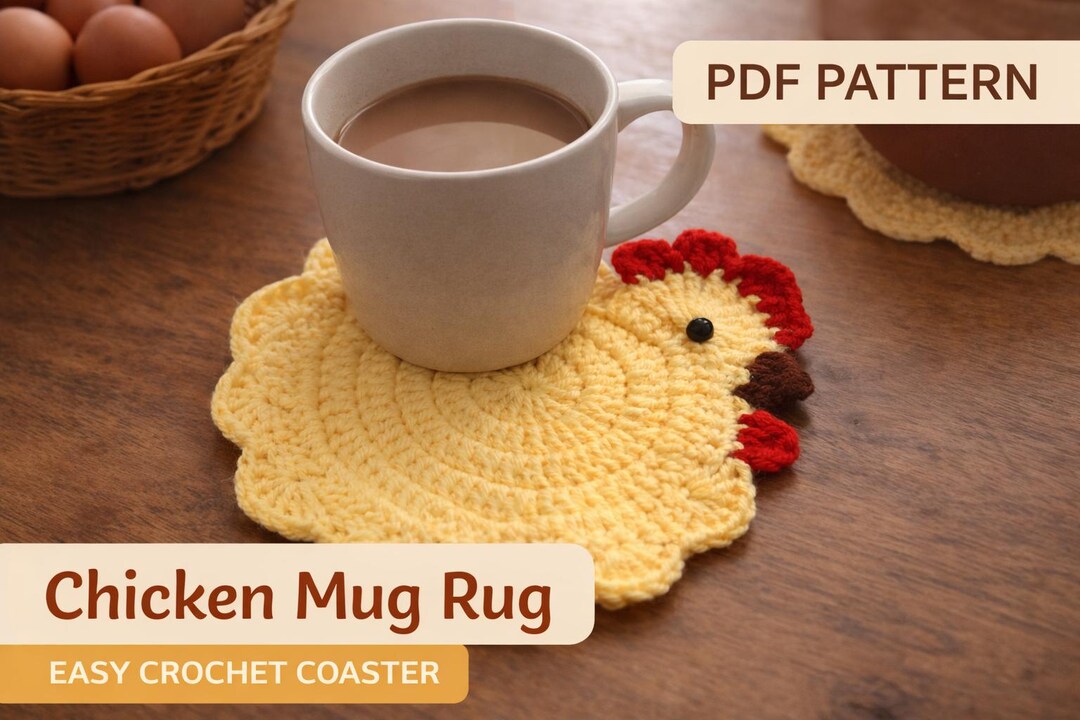 Chicken Coaster Crochet Pattern PDF | Easy Farm Animal Mug Rug ...