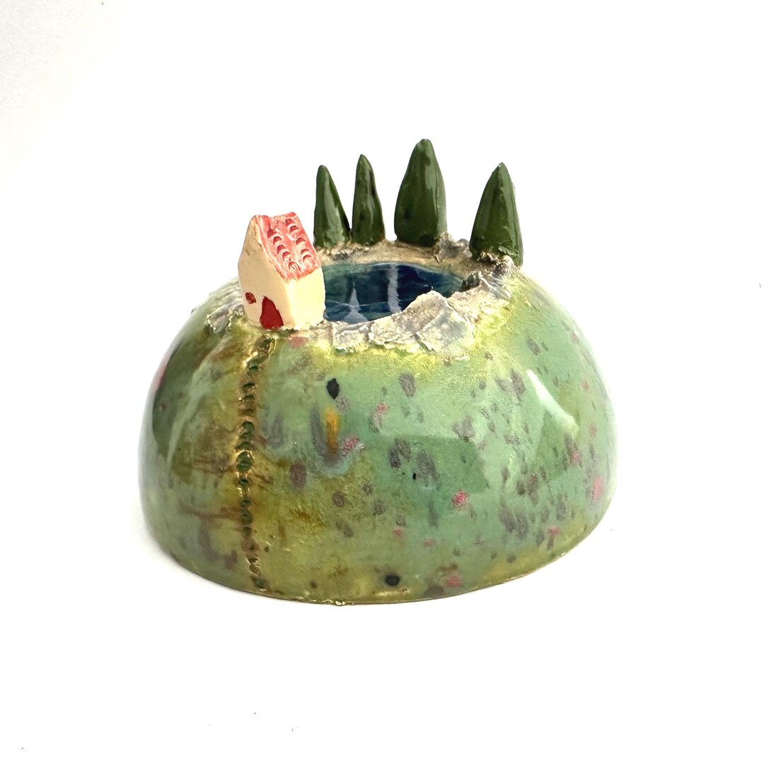 Rustic Hill Scene With Lake - Handmade Ceramic Decoration for Table or ...