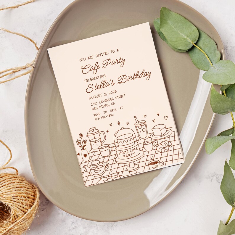 Home Cafe Birthday Party Invitation Template Coffee Matcha Cafe Themed ...