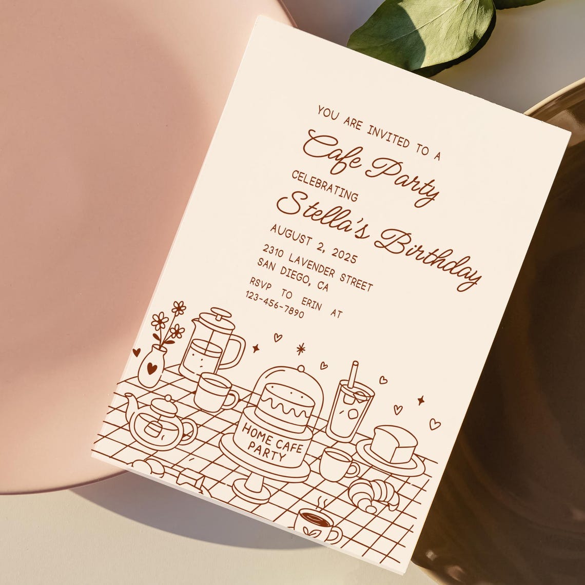 Home Cafe Birthday Party Invitation Template Coffee Matcha Cafe Themed ...
