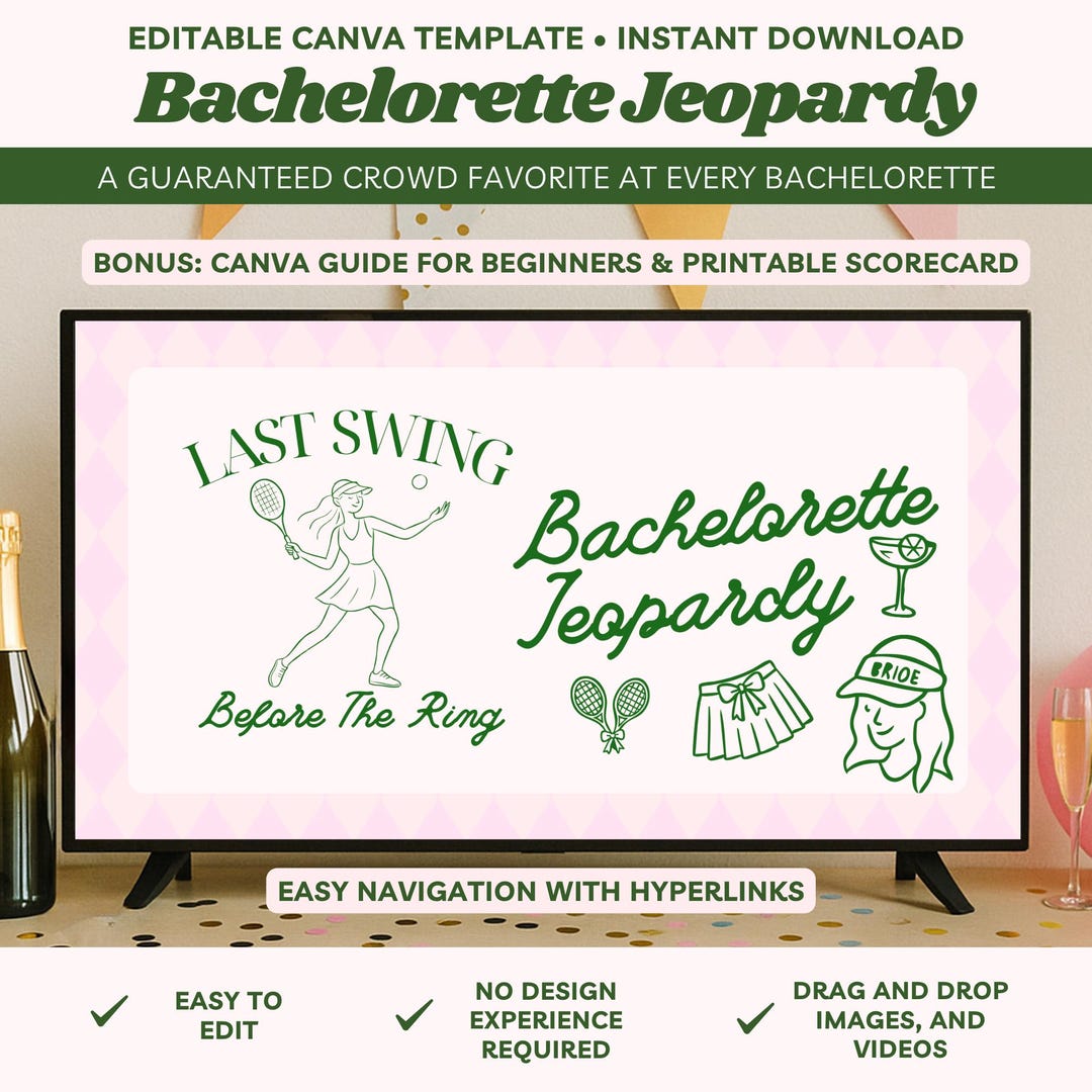 Last Swing Bachelorette Jeopardy Canva Editable Game Tennis ...
