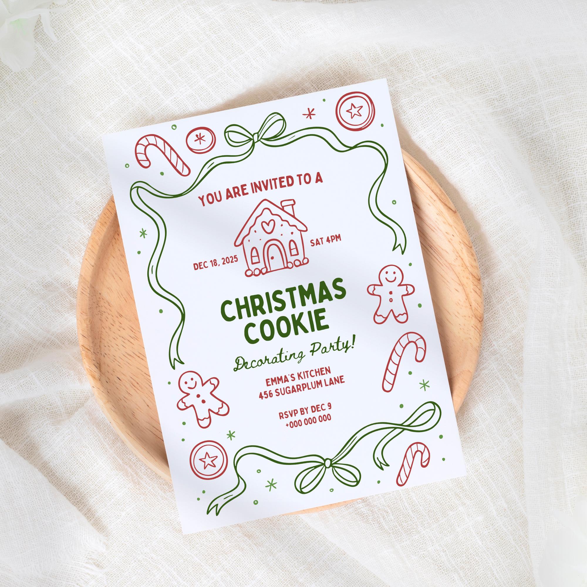 Editable Christmas Cookie Decorating Party Invitation Handdrawn Fun ...