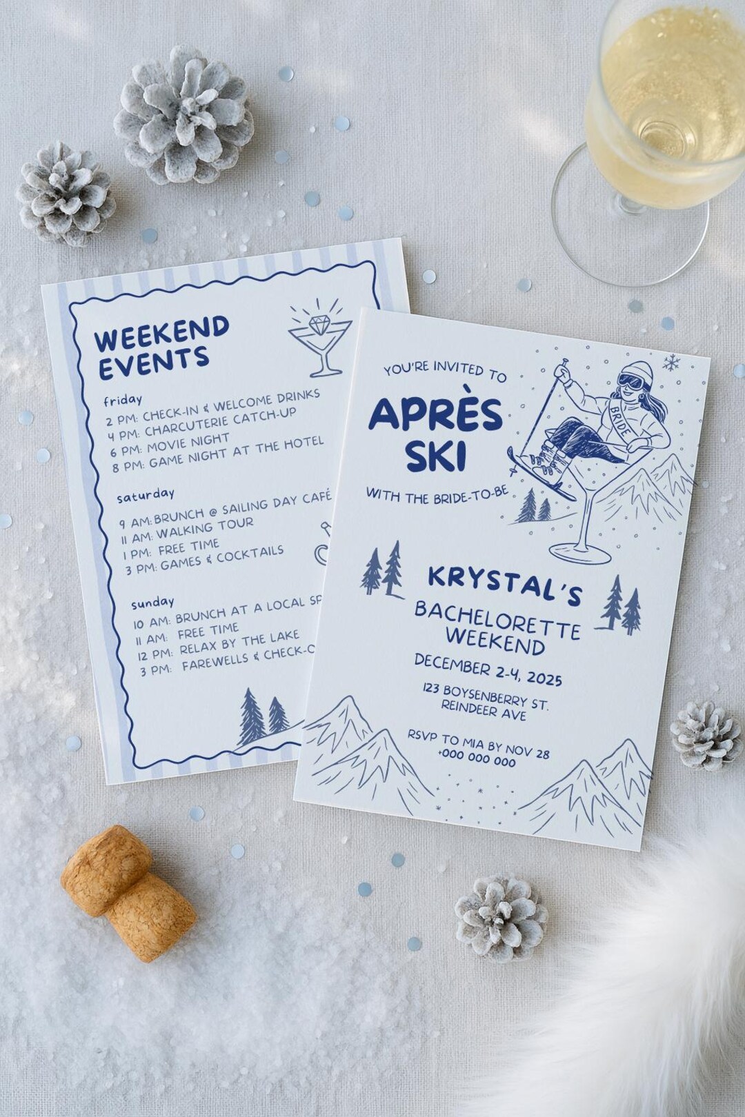 Après Ski Bachelorette Invitation Template Editable Canva Winter Girls ...