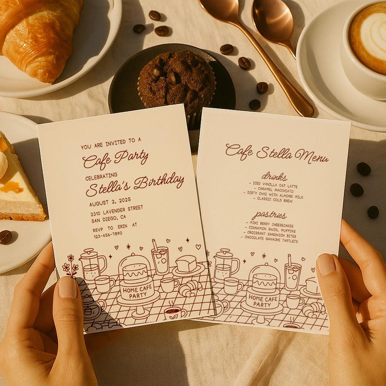 Home Cafe Birthday Party Invitation Template Coffee Matcha Cafe Themed ...