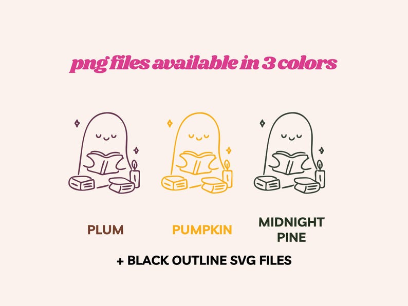 Bookish Ghost Clipart Bundle Cute Ghost PNG Doodle Whimsical Handdrawn ...