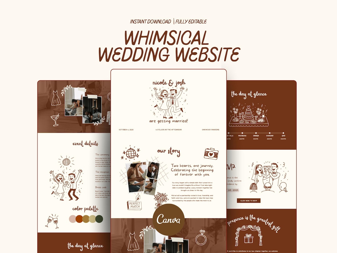 Whimsical Wedding Website Template Canva Handdrawn Wedding Website ...