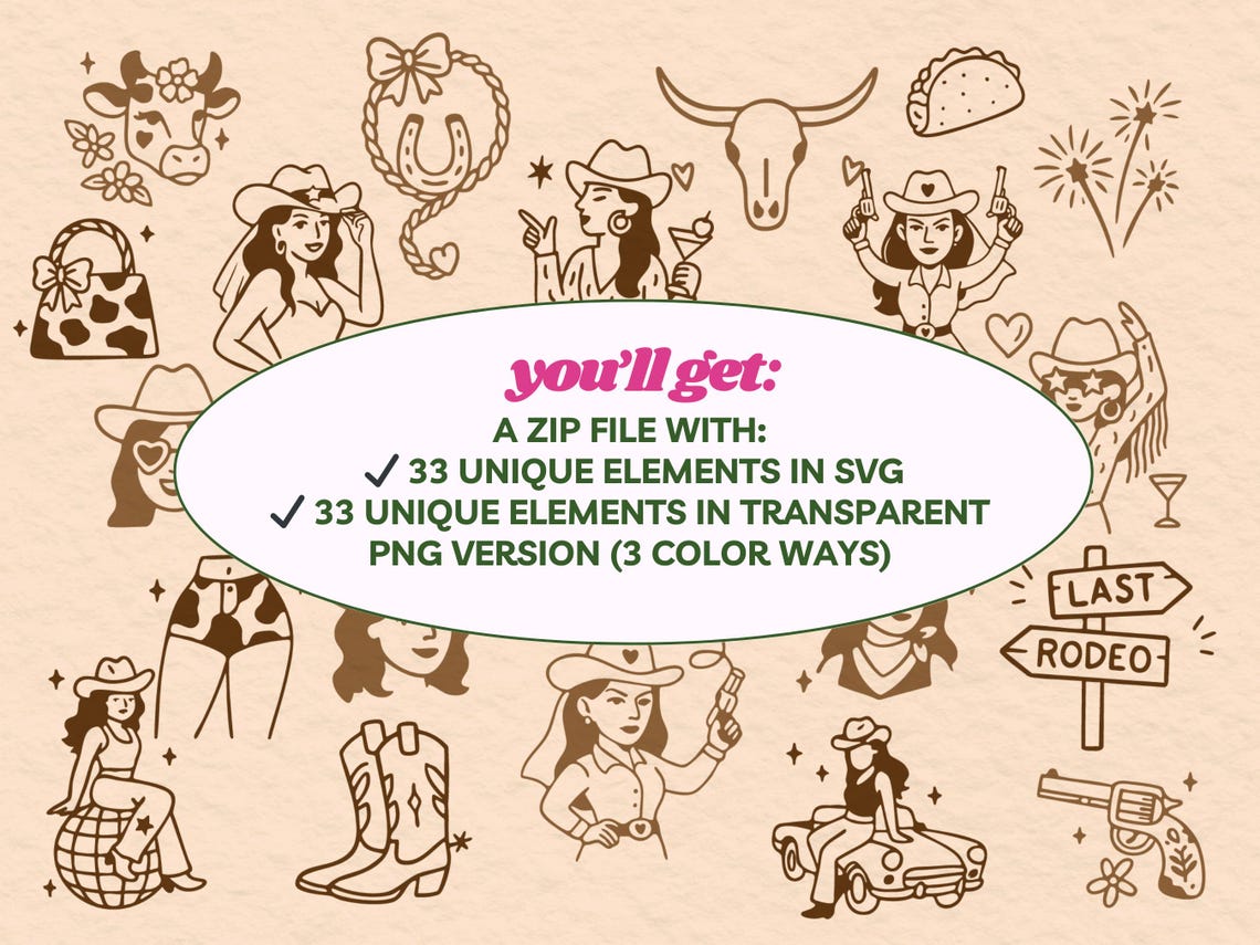 Last Rodeo Clipart Bundle Nashville Bachelorette Svg Illustration ...