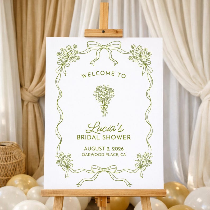 Sage Green Floral Bridal Shower Welcome Sign Editable Canva Template ...