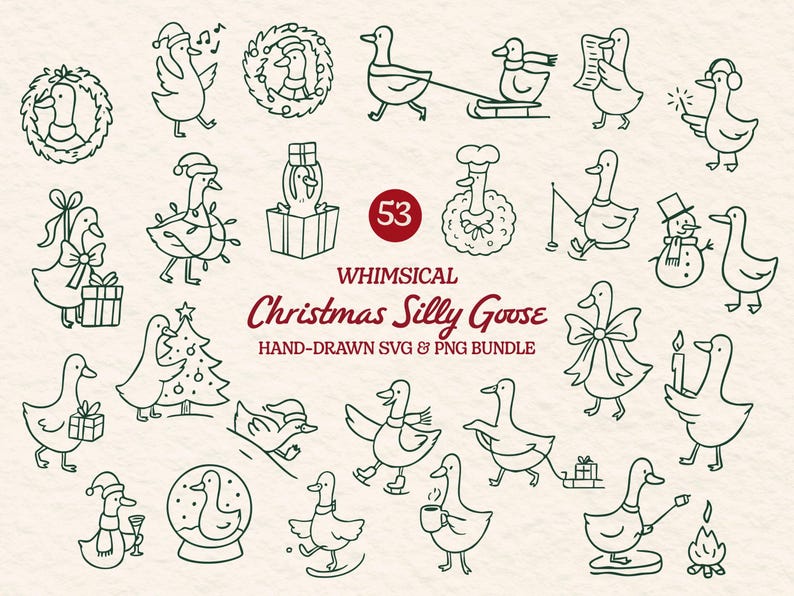 Handdrawn Silly Goose Christmas Clipart Bundle, Merry Goosemas SVG PNG ...