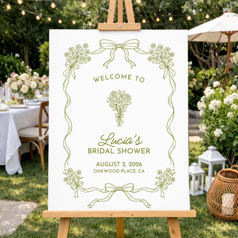 Sage Green Floral Bridal Shower Welcome Sign Editable Canva Template ...
