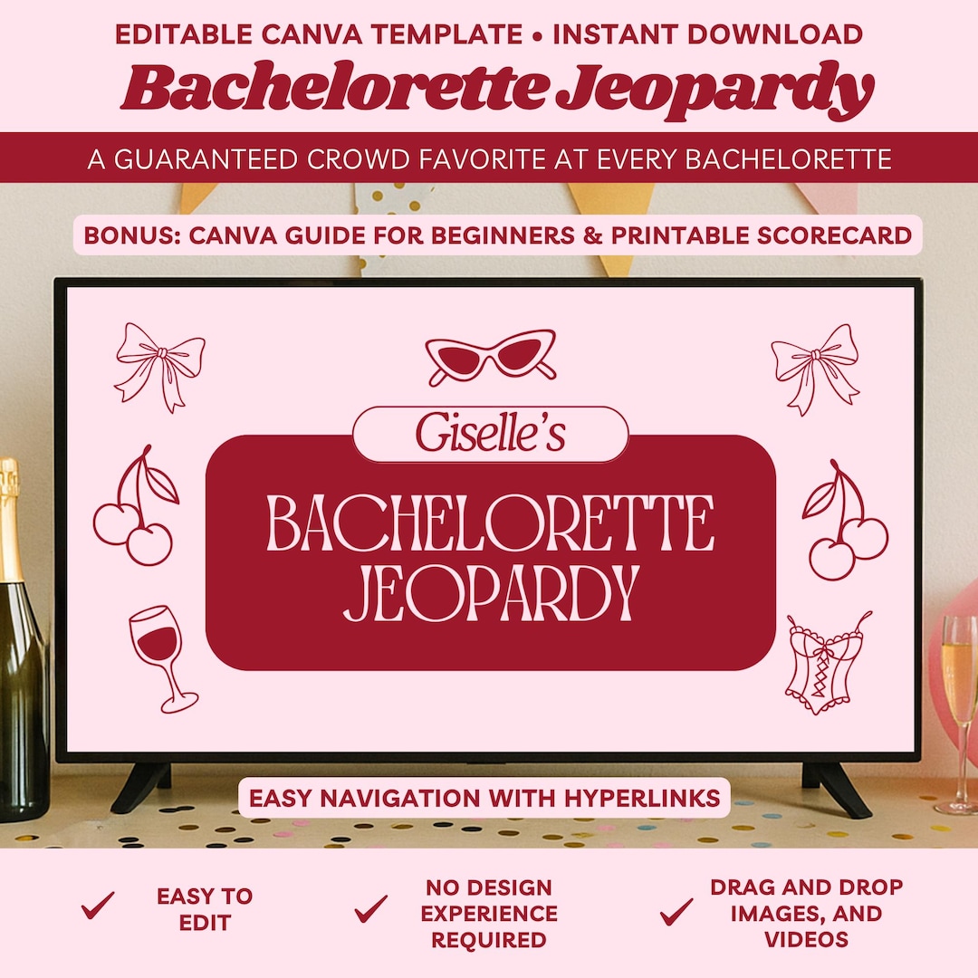 Bachelorette Jeopardy Game Template Canva Editable Hen Party Drinking ...