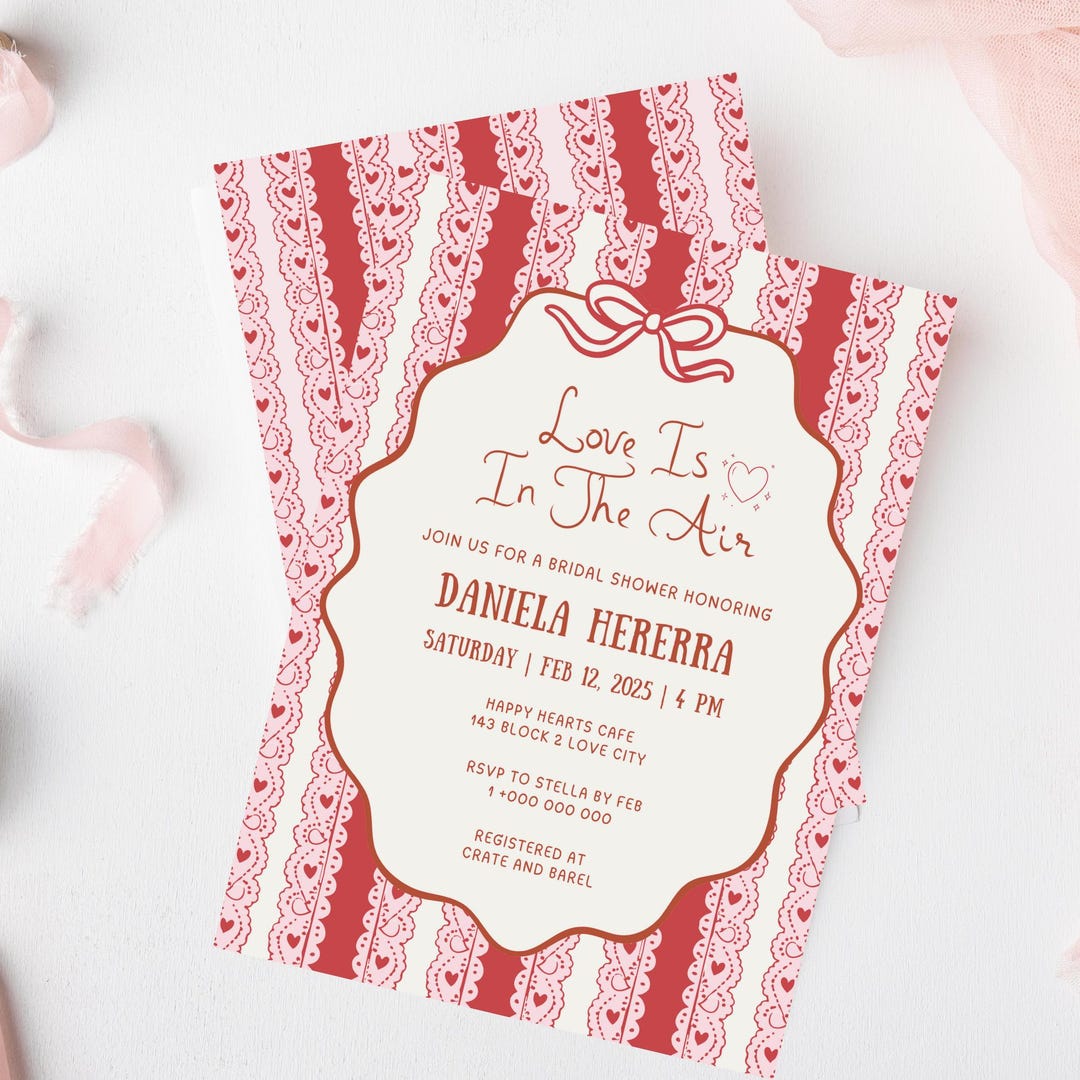 Love is in the Air Valentines Day Bridal Shower Invitation Template ...
