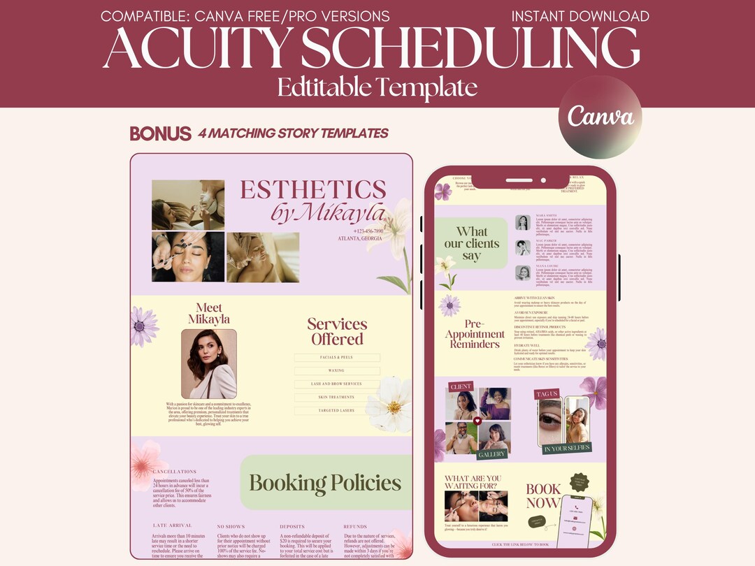 Spring Acuity Scheduling Template for Esthetician, DIY Acuity Booking ...