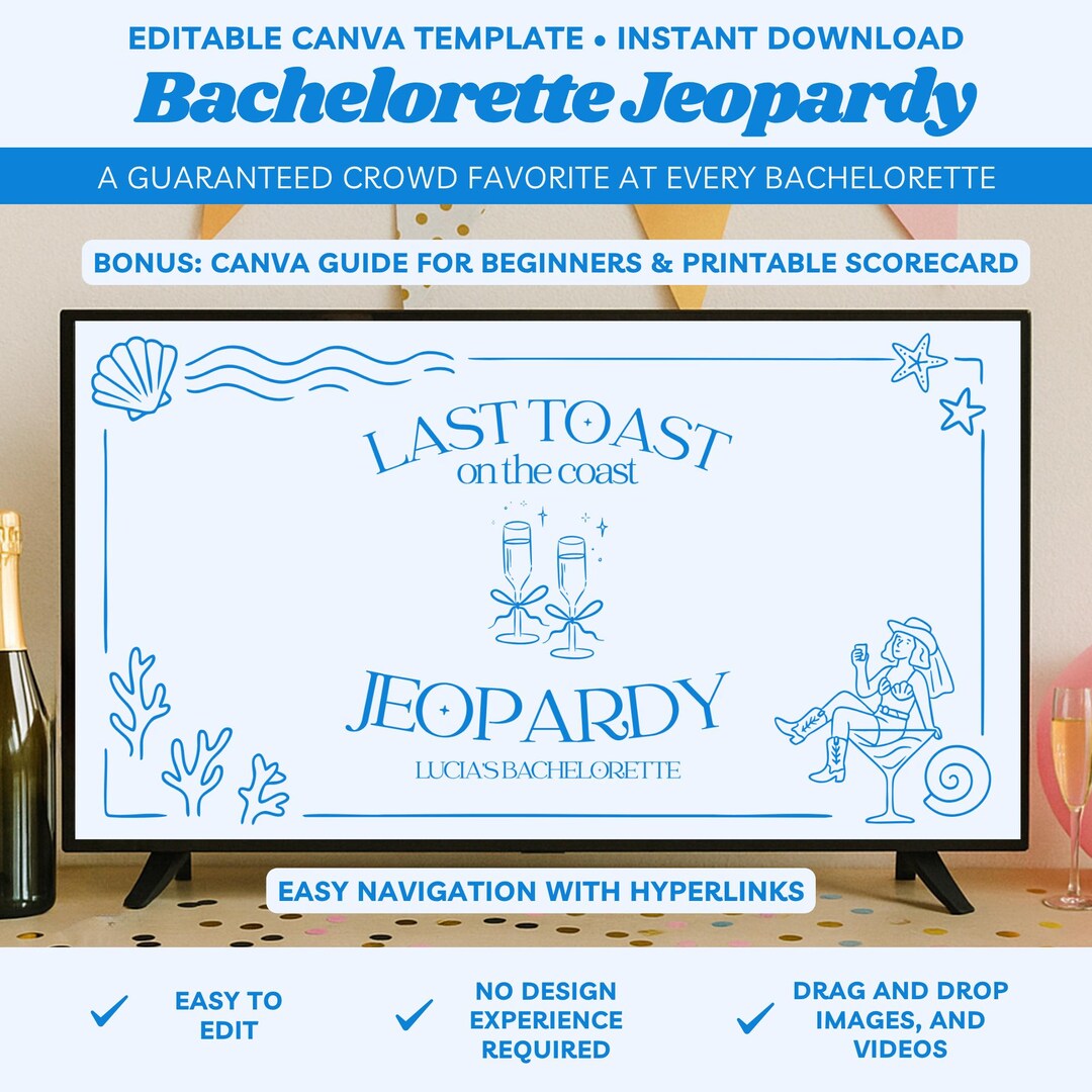 Coastal Bachelorette Jeopardy Canva Editable Game Template Hen Party ...