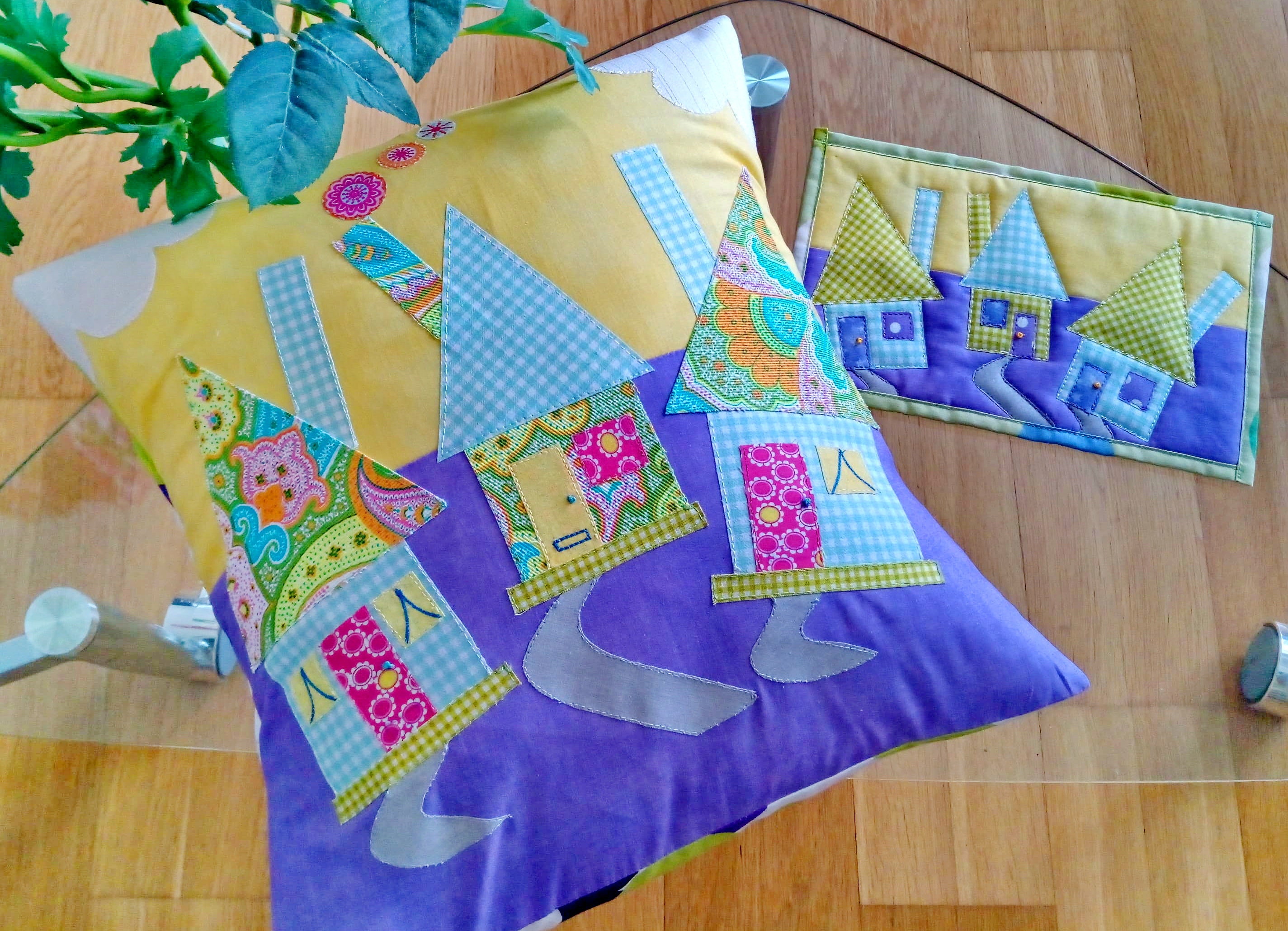 Wonky Houses, Village, Rainbow Homes, Cute & Colourful Cushion Cover ...