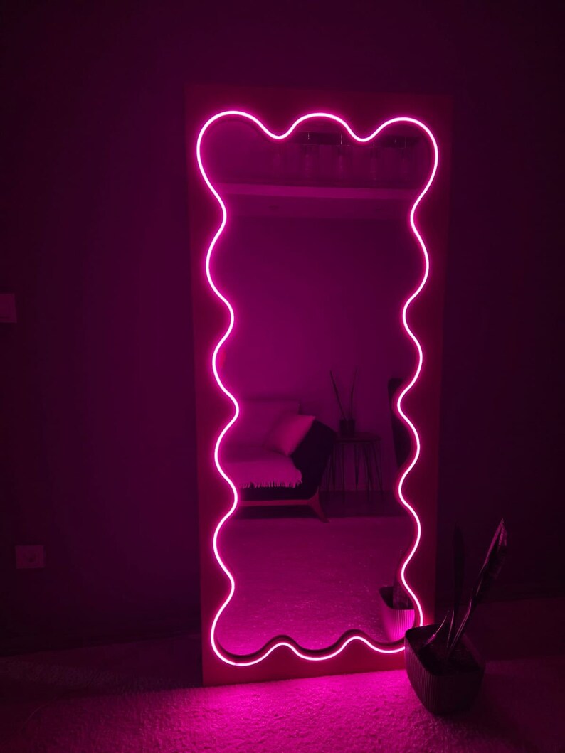 Mirror, Modern Floor Mirror, Wood Framed Mirror, Design Mirror, Neon ...