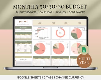 50/30/20 Monthly Budget Google Sheets Budgeting Spreadsheet Financial ...