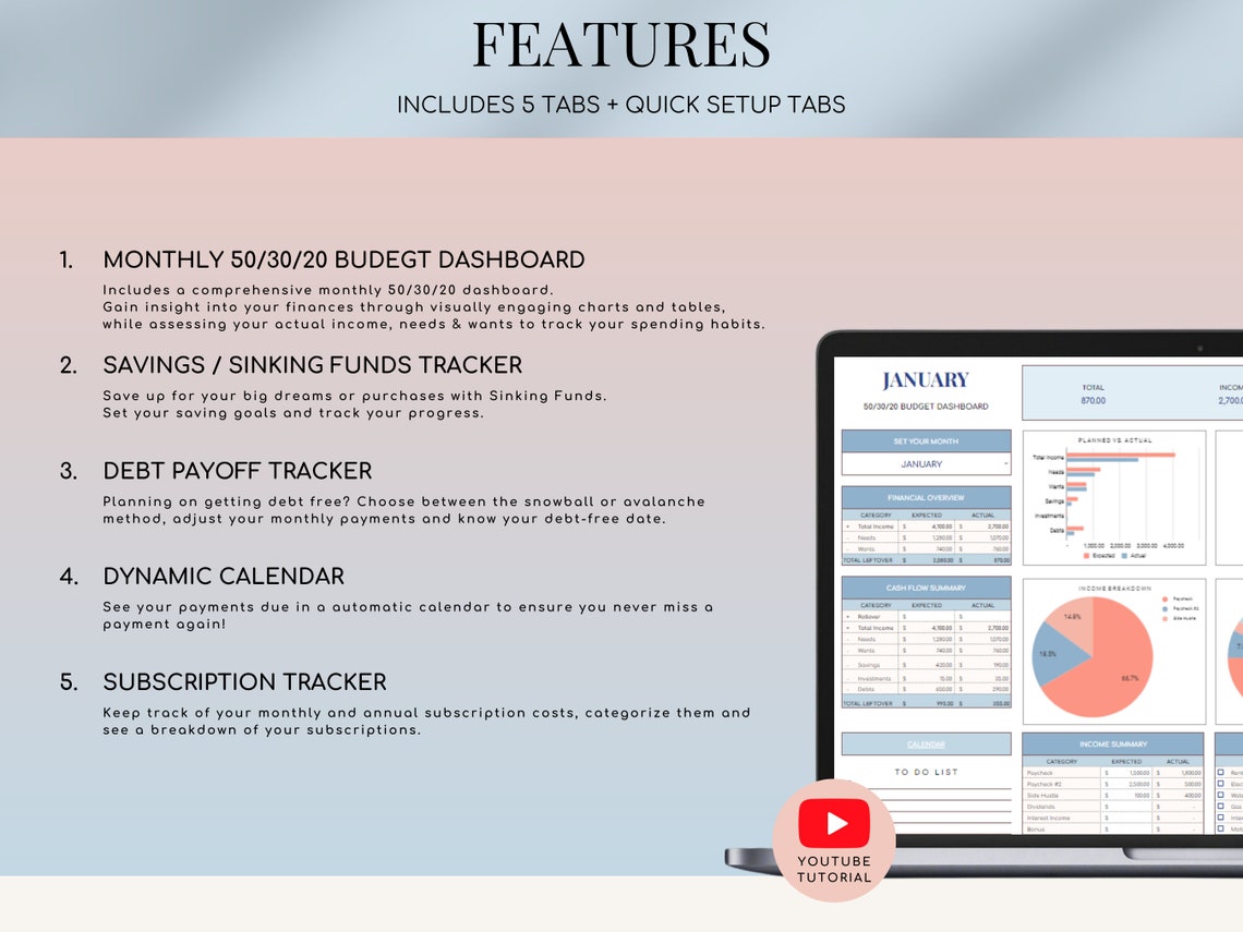 50/30/20 Monthly Budget Google Sheets Budgeting Spreadsheet Financial ...