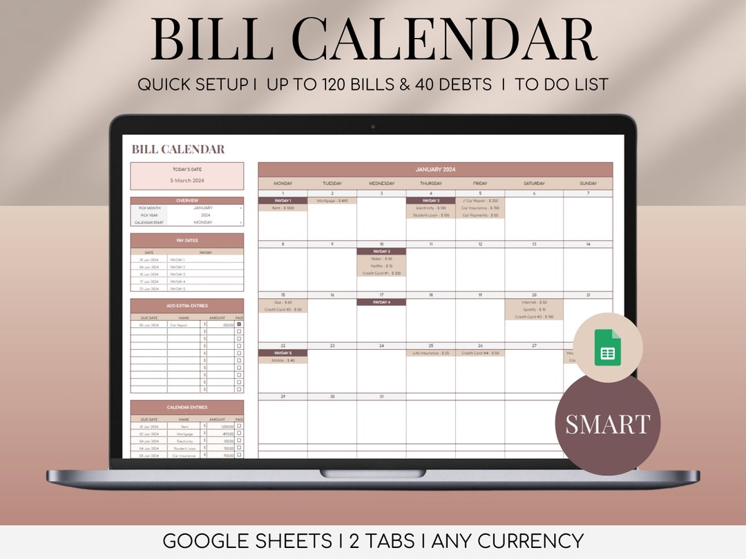 Bill Calendar Google Sheets Bill Checklist Planner Spreadsheet ...