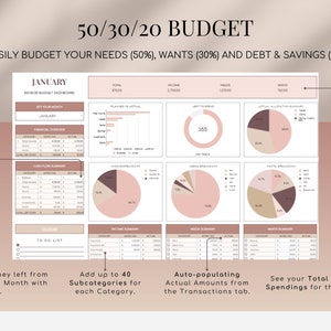 50/30/20 Monthly Budget Google Sheets Budgeting Spreadsheet Financial ...