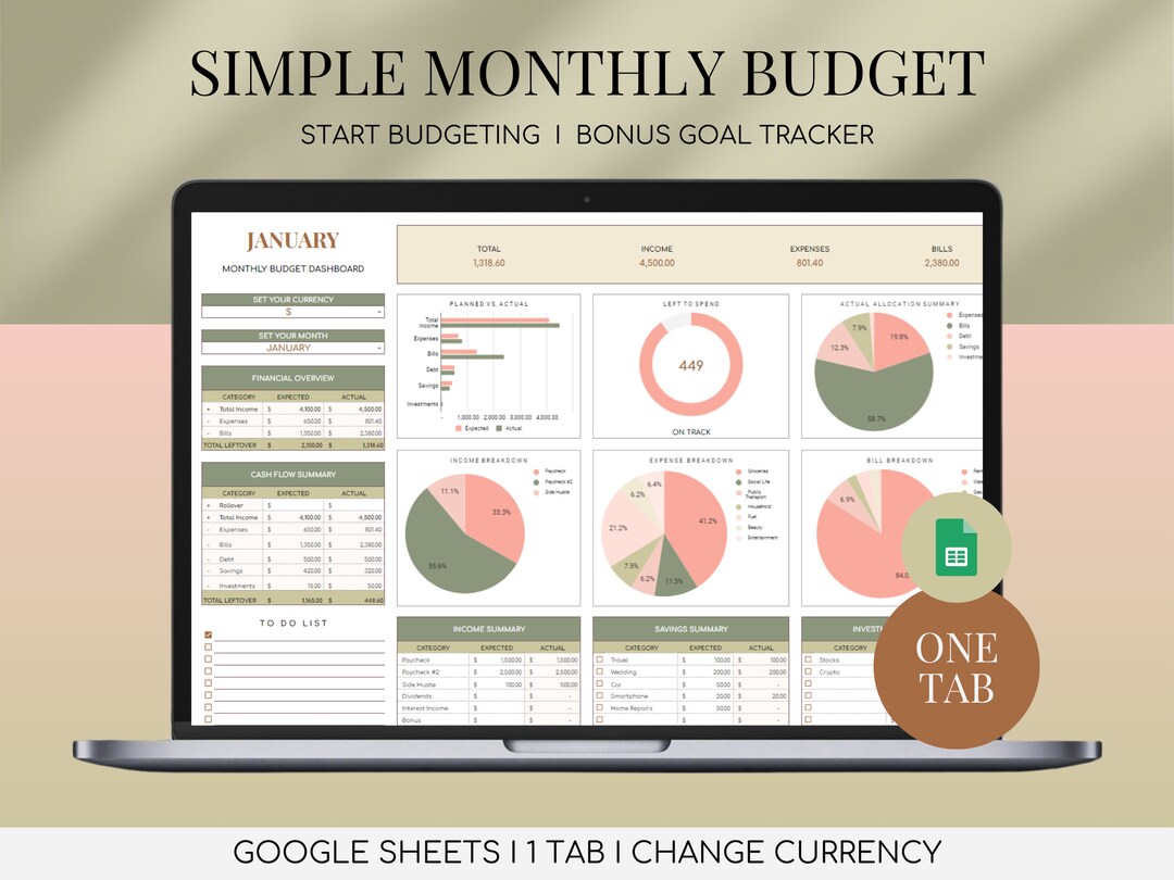 Monthly Google Sheets Budgeting Spreadsheet Budget Template Monthly ...