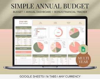 Annual Google Sheets Budgeting Spreadsheet Yearly Budget Template ...