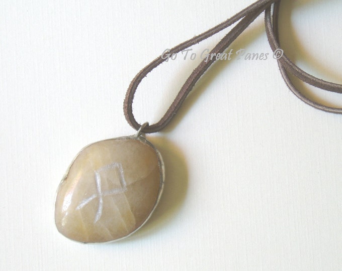 Rune Stone Necklace, Rustic Engraving on a Tan Stone, Othala, Engraved ...