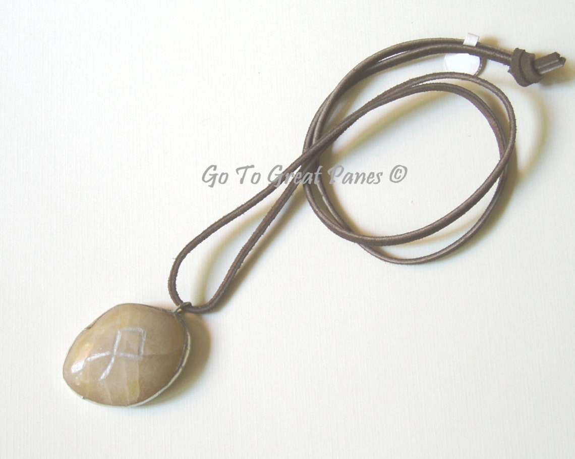 Rune Stone Necklace Rustic Engraving on a Tan Stone Othala - Etsy