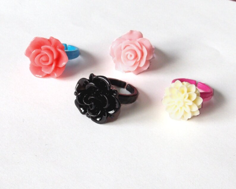 Pink Rose and Blue Base Ring, Resin Flower on Pinky Ring, Floral Gift ...