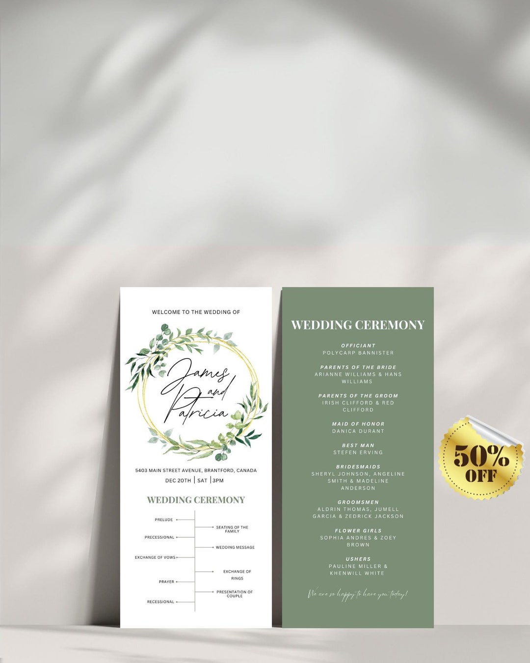 Sage Green Wedding Template, Wedding Program Template, Eucalyptus ...