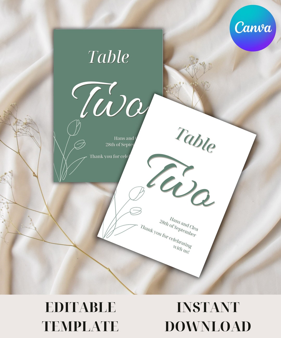 Emerald Green Table Number Template Editable Wedding Table Number Canva ...