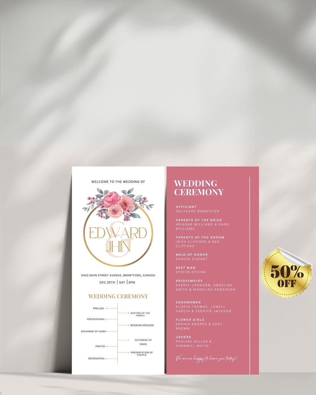 Wedding Program Template, Wedding Program Template, Floral Wedding ...