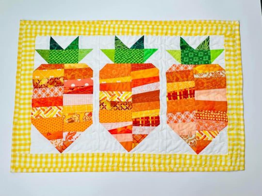 Three Scrappy Carrots Mini Quilt or Table Runner or Sewing Machine Mat ...