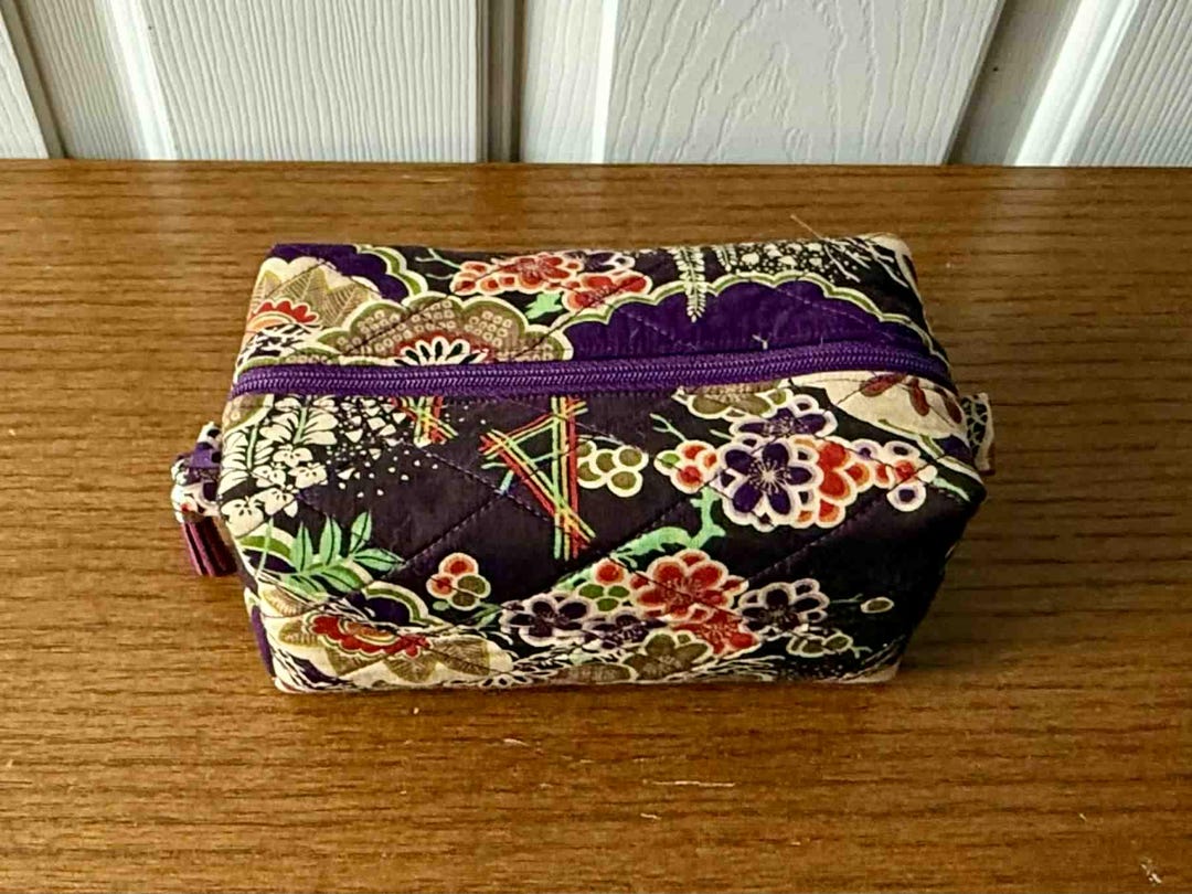 Plum and Tan Floral Makeup Bag: Boxy Travel Toiletry Pouch - Etsy
