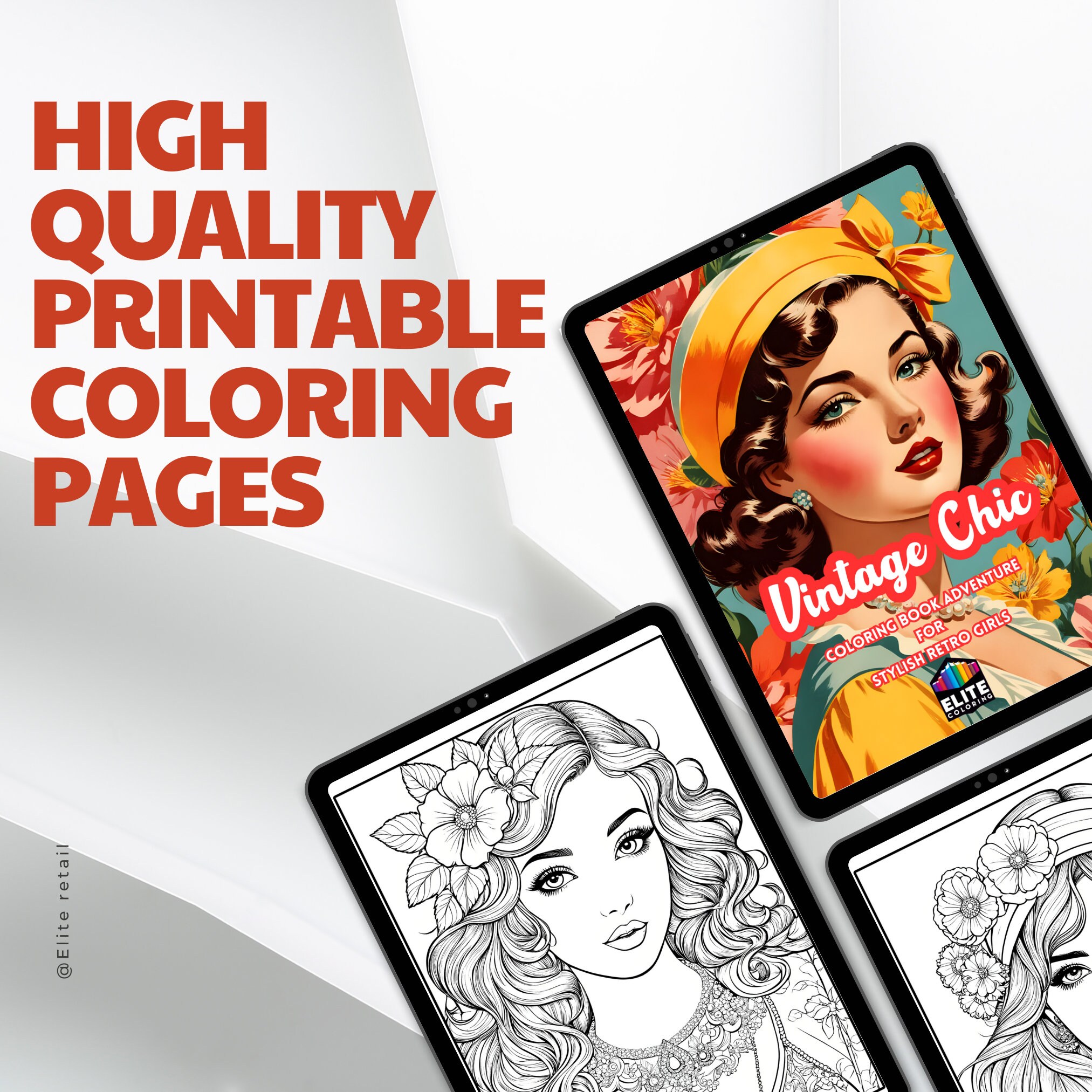 Vintage Chic Coloring Book Adventure for Stylish Retro Girls - 30 Pages ...
