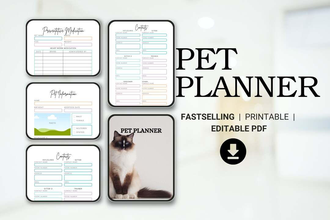 Pet Planner Digital Inserts Good Notes Planner Pet Care Tracker Pet ...