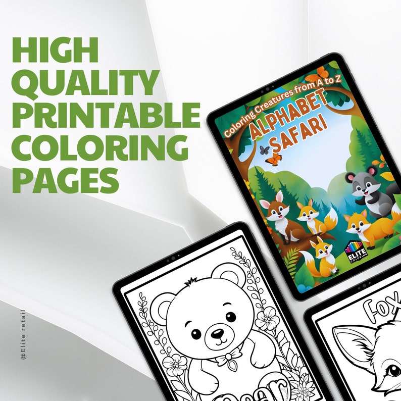 Alphabet Safari Digital Coloring Book: 30 Pages, A to Z Creatures ...