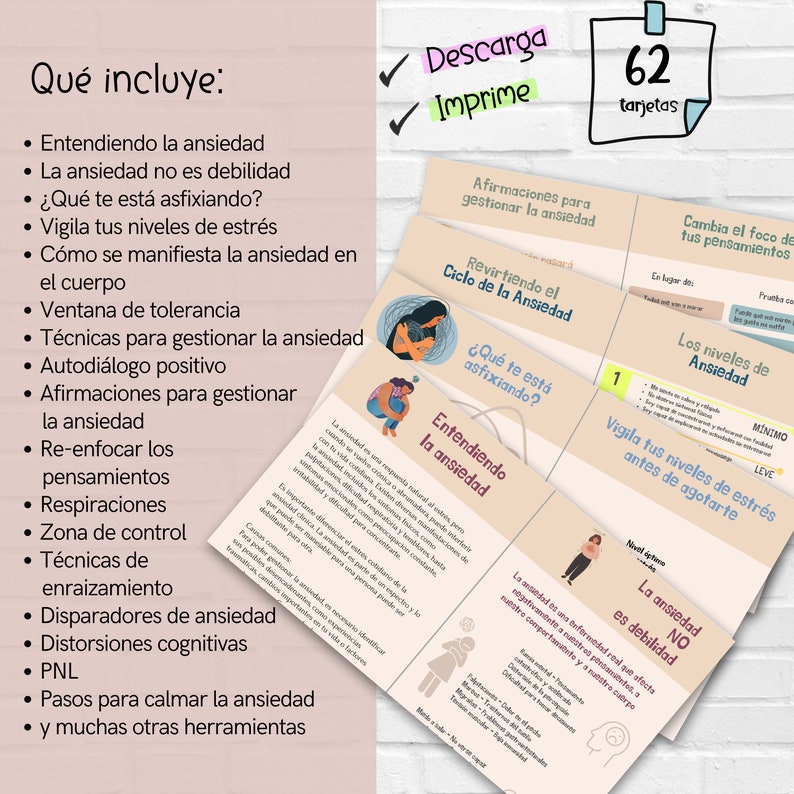 Tarjetas para gestionar la ansiedad, recursos terapéuticos, habilidades ...